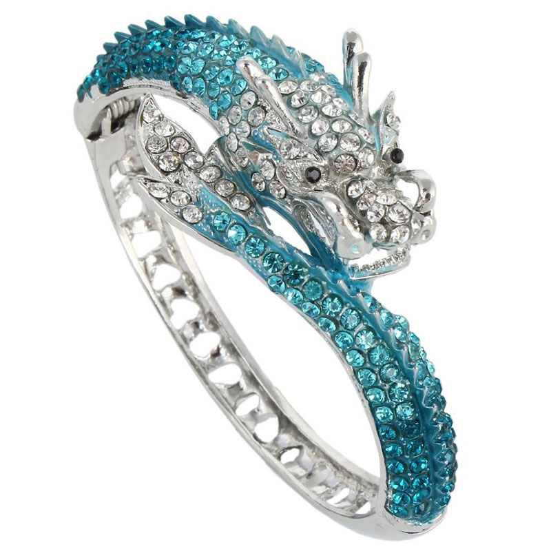 EVER FAITH Blue Silver-Tone Dragon Bracelet with Austrian Crystal EVER FAITH Blue Silver-Tone Dragon Bracelet with Austrian Crystal