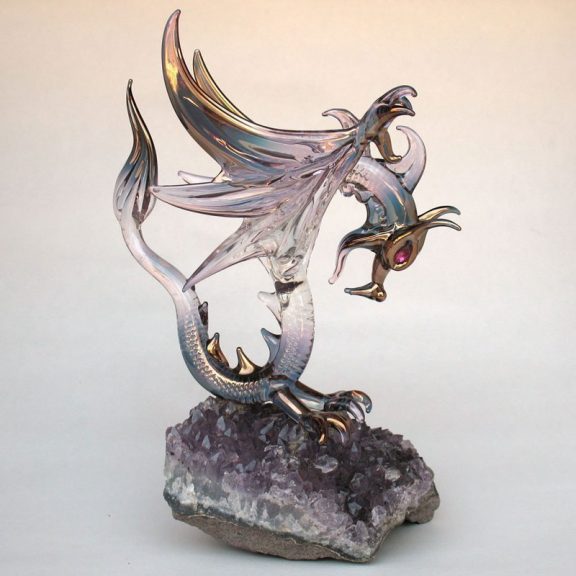 Hand Blown Glass Winged Flying Dragon Figurine - Dragon Sculpture