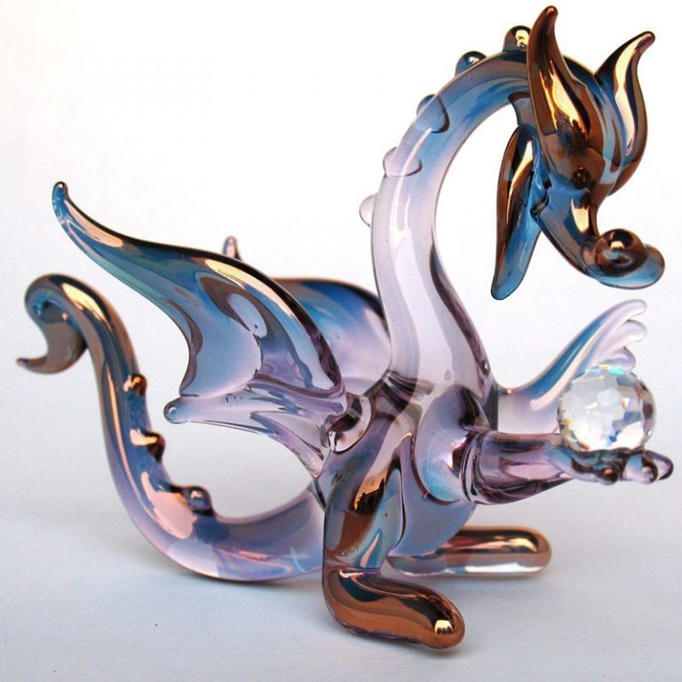 Hand Blown Glass Purple Dragon Figurine - Glass Dragon Ornament