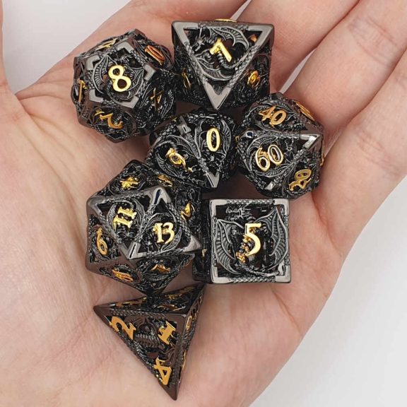 Hollow Black & Gold Dragon Dice Set - Everything Dragon Shop