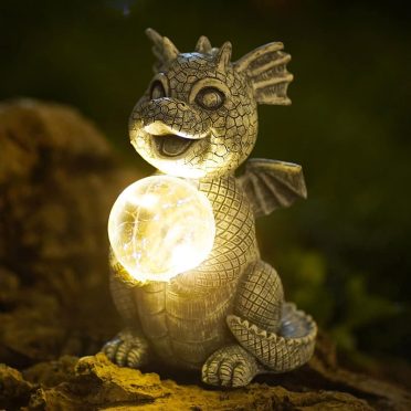 Cute Dragon Statue with Solar Powered LED Light Globe - Everything ...
