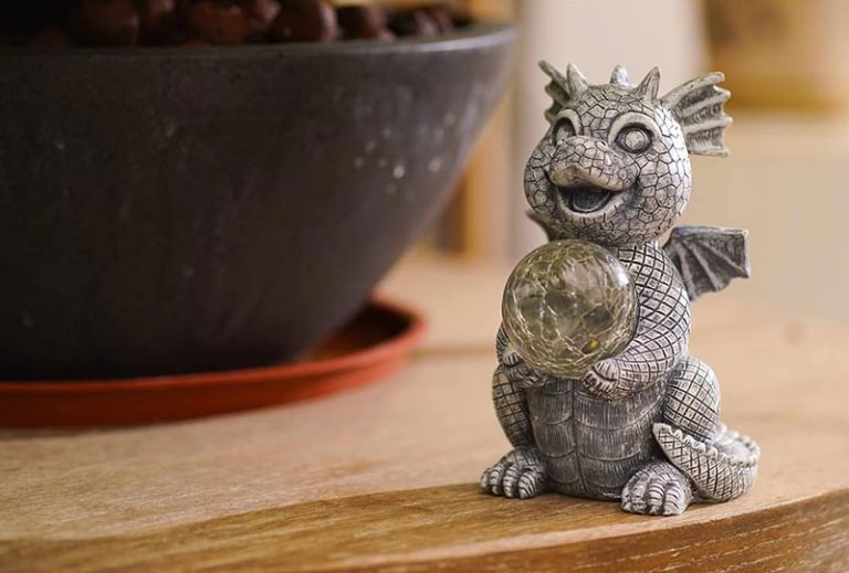 Cute Dragon Statue with Solar Powered LED Light Globe - Everything ...